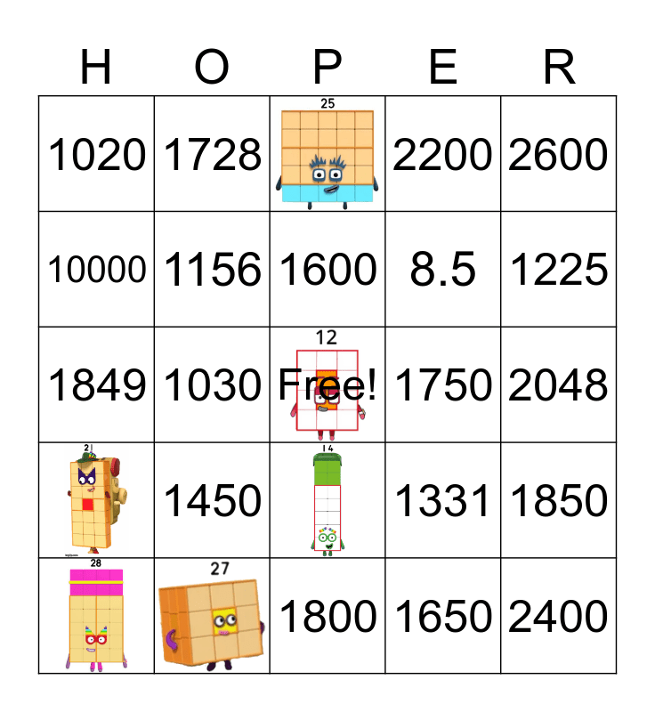 Number blocks Bingo Card