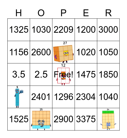 Number blocks Bingo Card