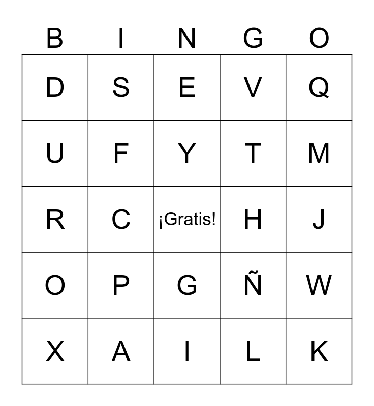 El alfabeto Bingo Card