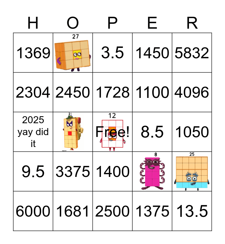 Number blocks Bingo Card