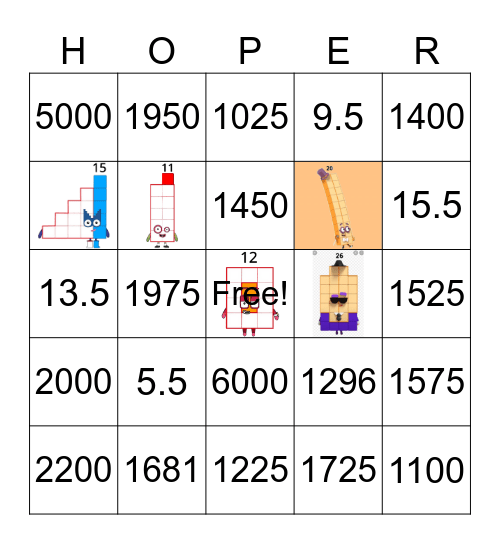Number blocks Bingo Card
