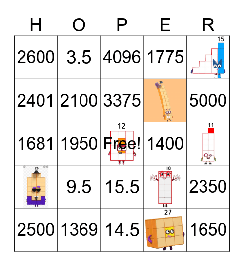 Number blocks Bingo Card