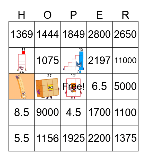 Number blocks Bingo Card