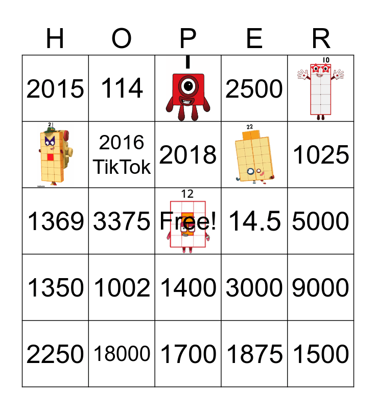 Number blocks Bingo Card