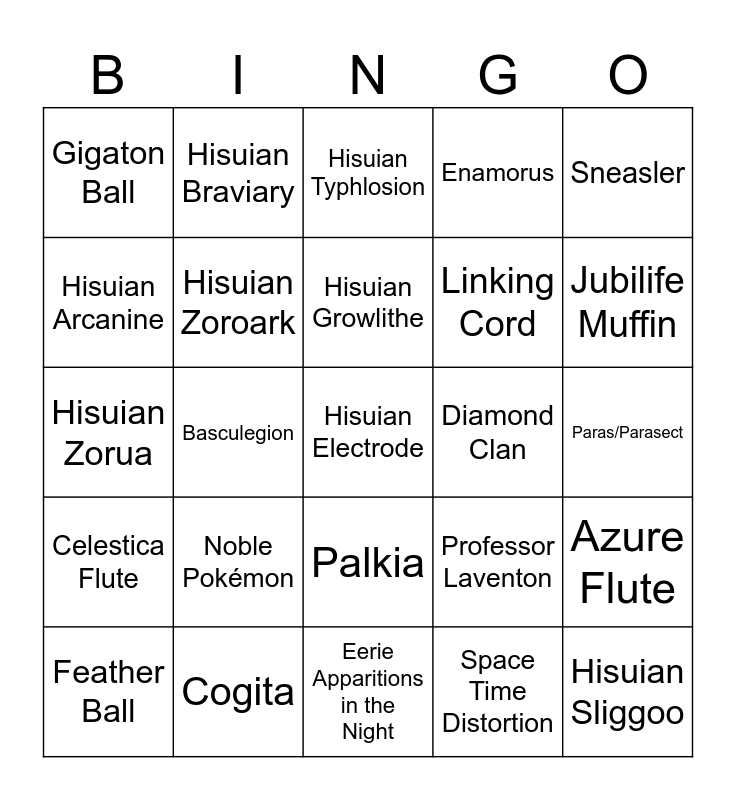 Inky Pokemon Arceus (Round 1) Bingo Card