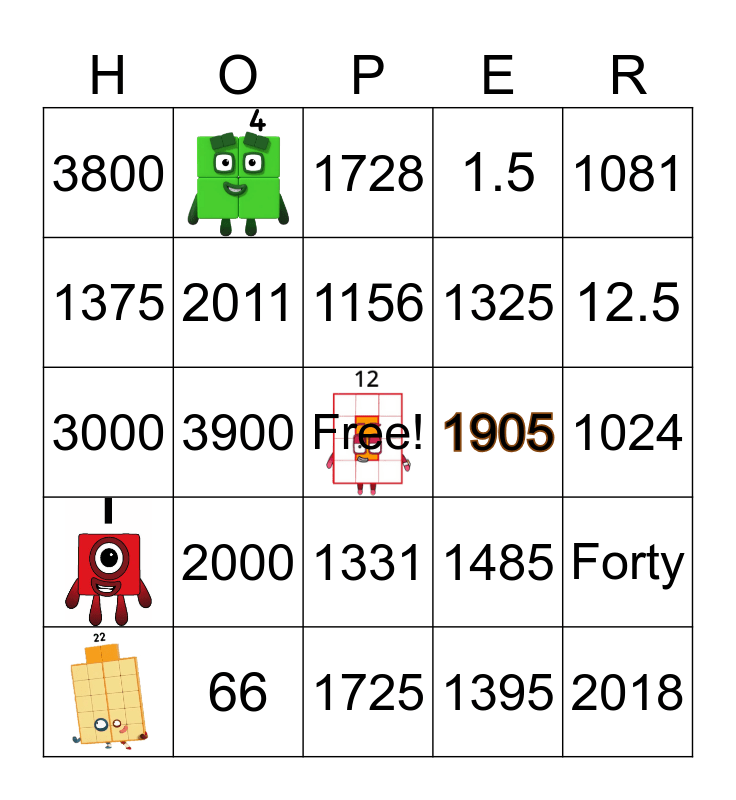 Number blocks Bingo Card