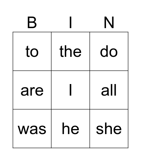 Tricky Words Bingo Card
