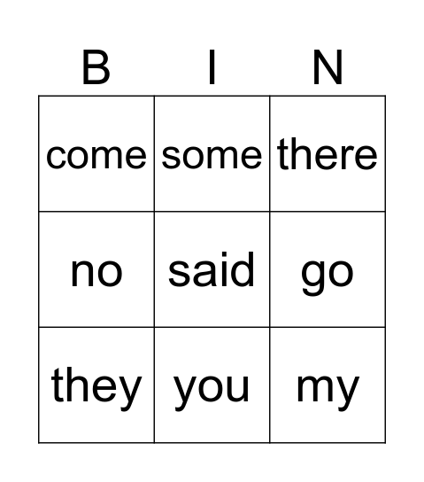 Tricky Words Set 2 Bingo Card