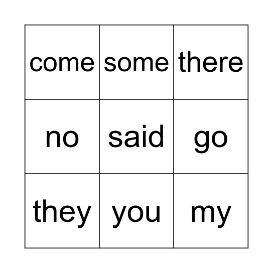 Tricky Words Set 2 Bingo Card