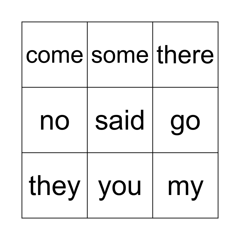 Tricky Words Set 2 Bingo Card
