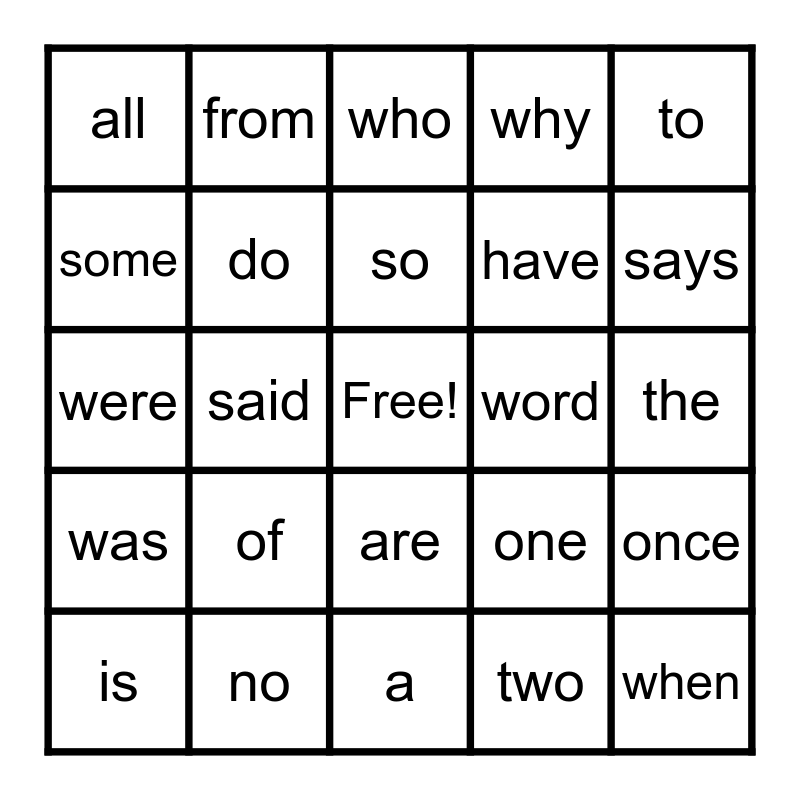 CKLA Tricky Words Unit 1 Bingo Card