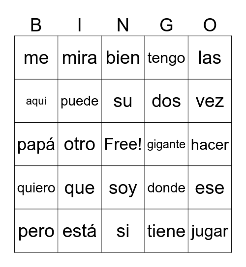 PALABRAS FRECUENTES BINGO Card