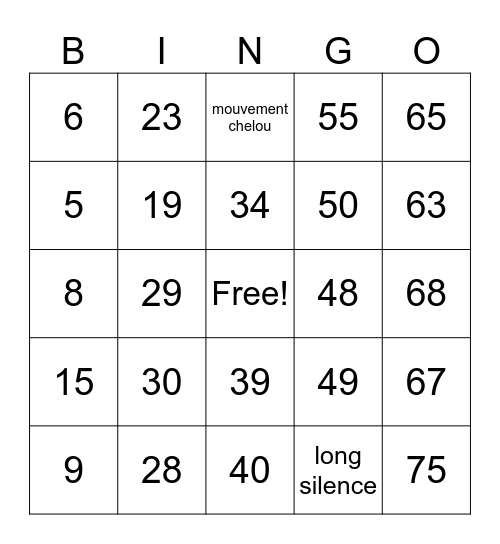 Number Bingo 1-75 Bingo Card