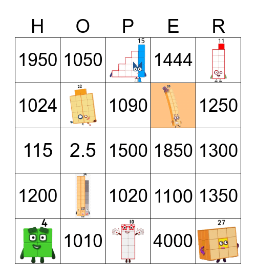 Number blocks Bingo Card