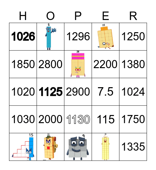 Number blocks Bingo Card
