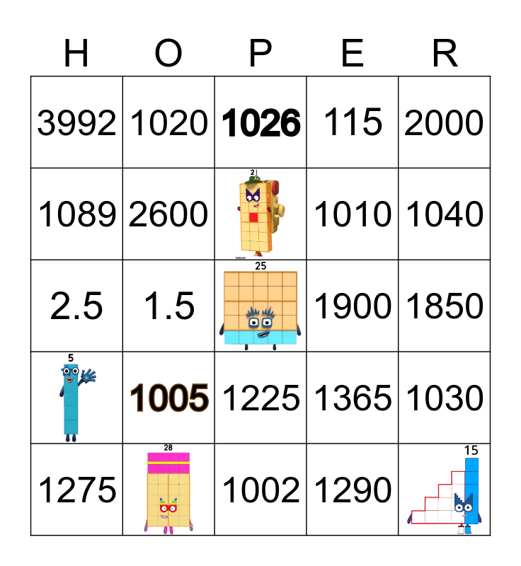 Number blocks Bingo Card