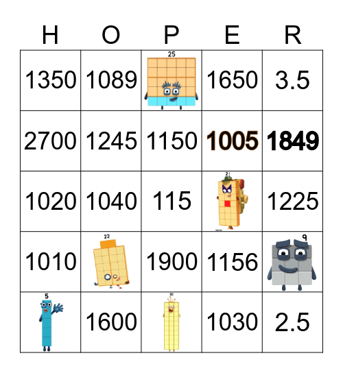 Number blocks Bingo Card