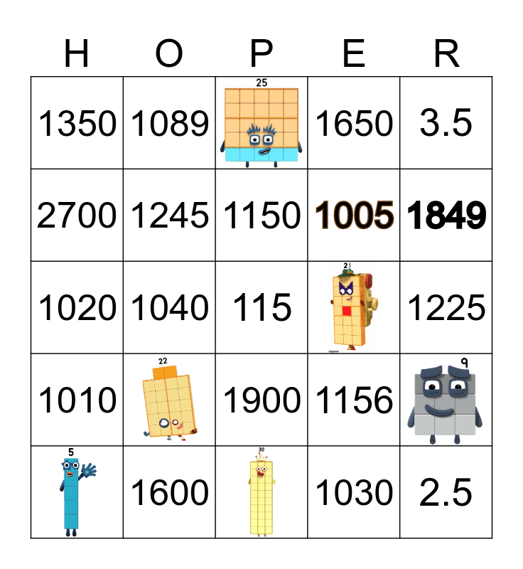 Number blocks Bingo Card