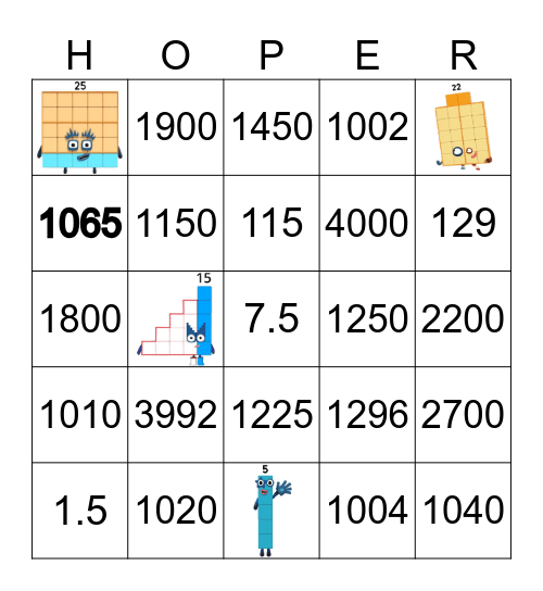 Number blocks Bingo Card