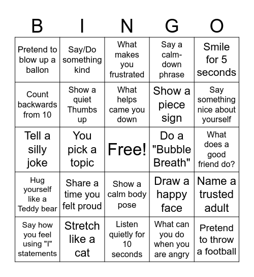 SEL Bingo Board Bingo Card