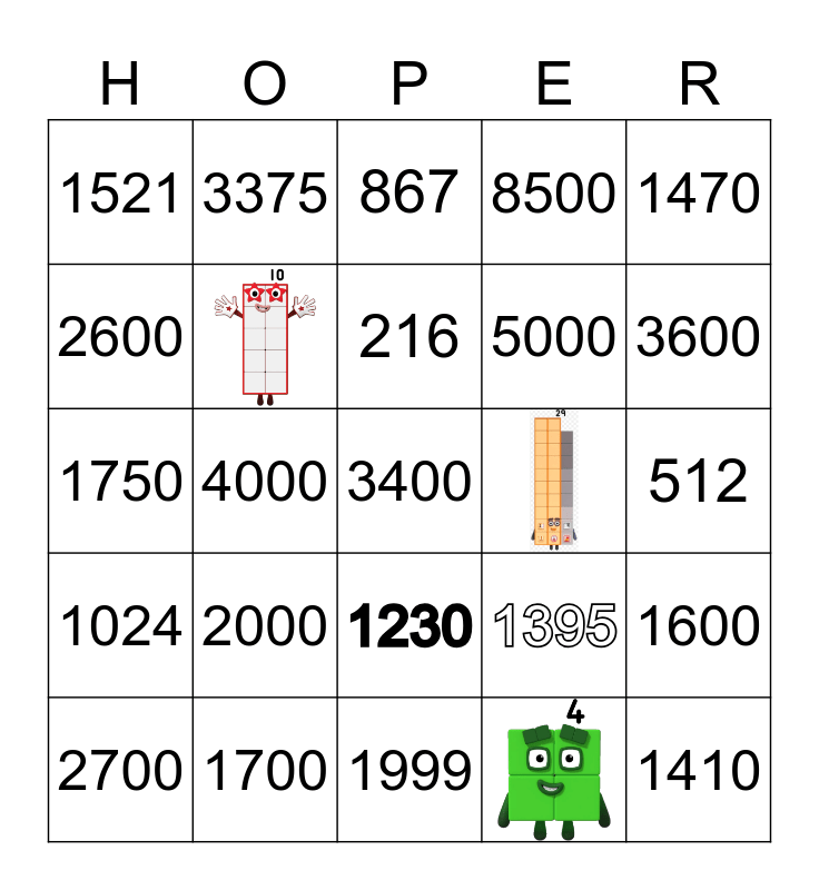 Number blocks Bingo Card
