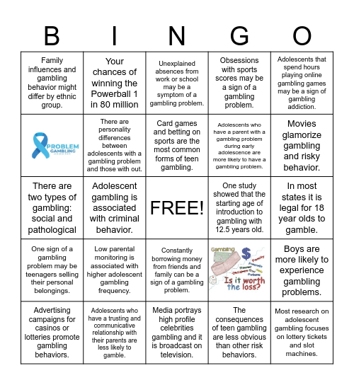 Red Ribbon Week Gambling Awareness Bingo Card