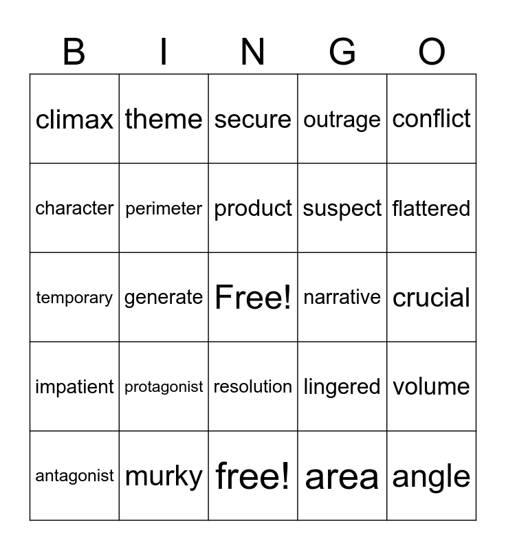 Week 5 Vocab Bingo Card
