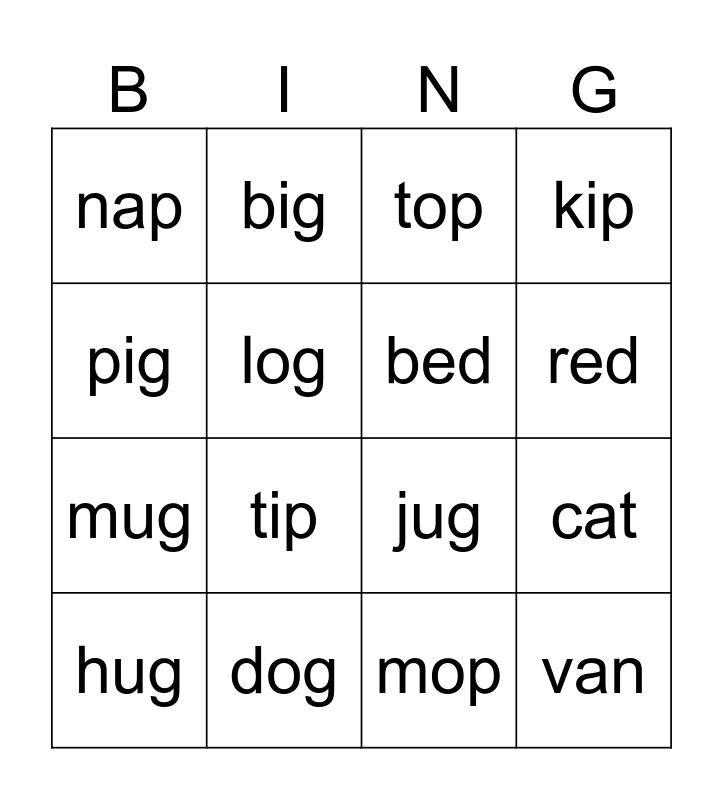 351 CVC Bingo Card