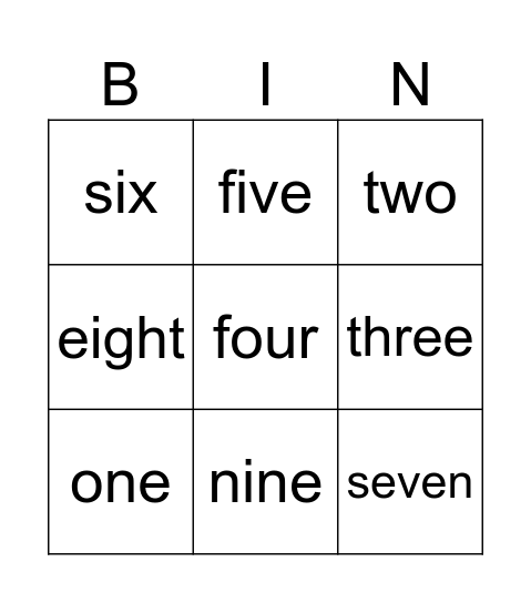 numbers bingo Card