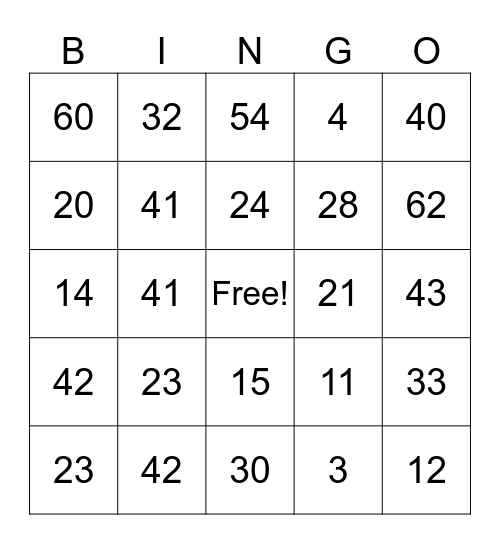 Subtraction (No Regrouping) Bingo Card