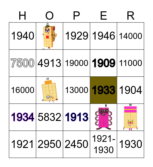 Number blocks Bingo Card