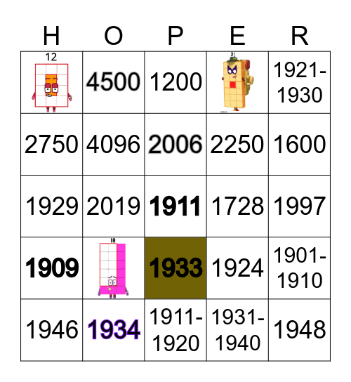 Number blocks Bingo Card