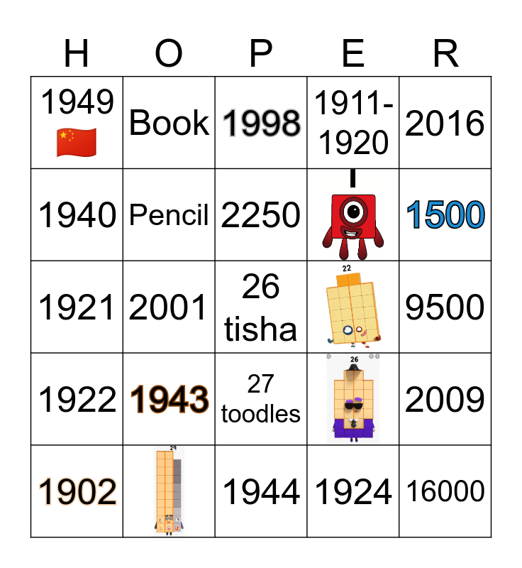 Number blocks Bingo Card
