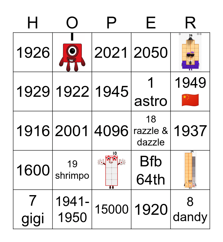 Number blocks Bingo Card