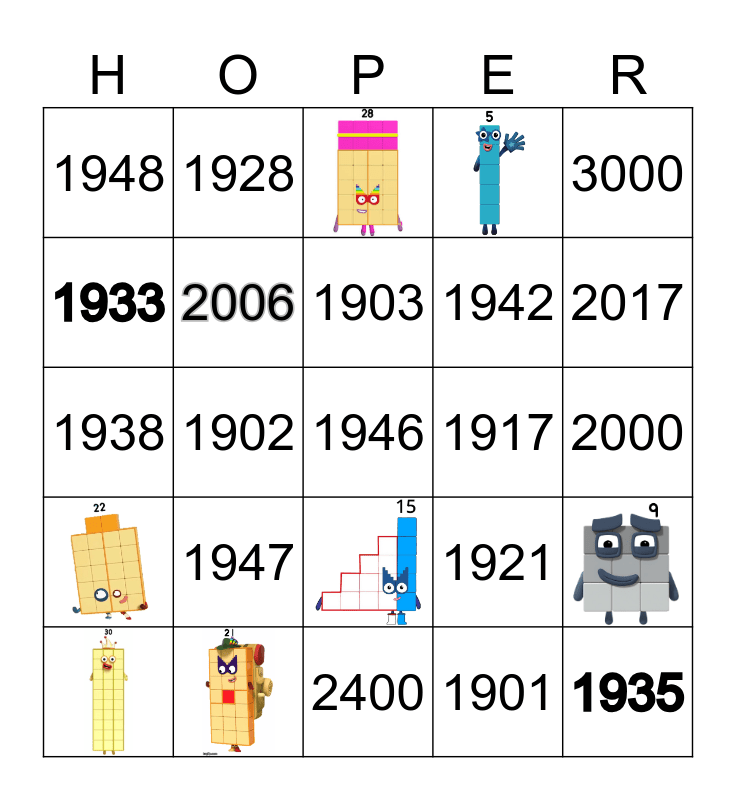 Number blocks Bingo Card
