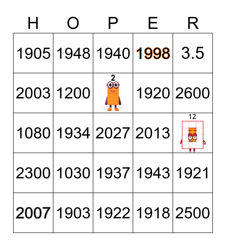 Number blocks Bingo Card