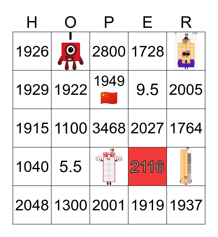 Number blocks Bingo Card