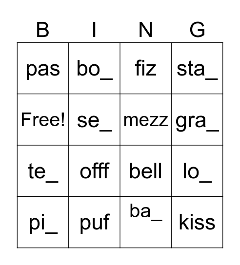 Floss Words Bingo Card