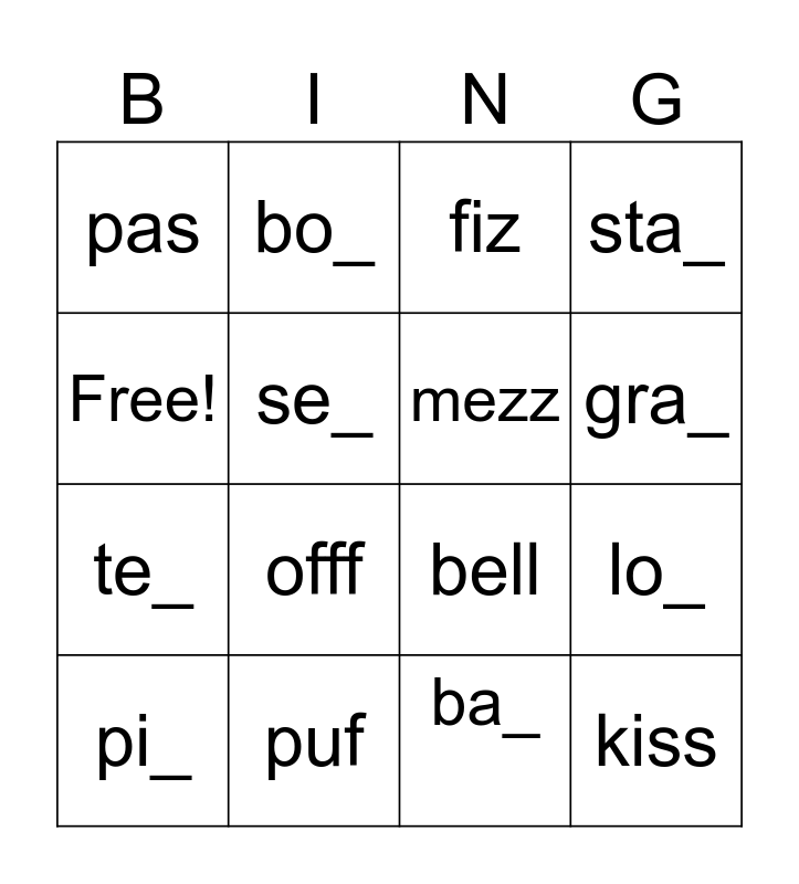 Floss Words Bingo Card