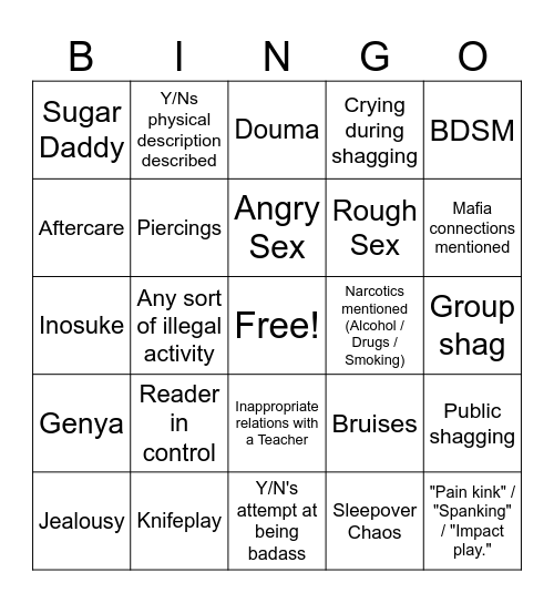 shag fest Bingo Card