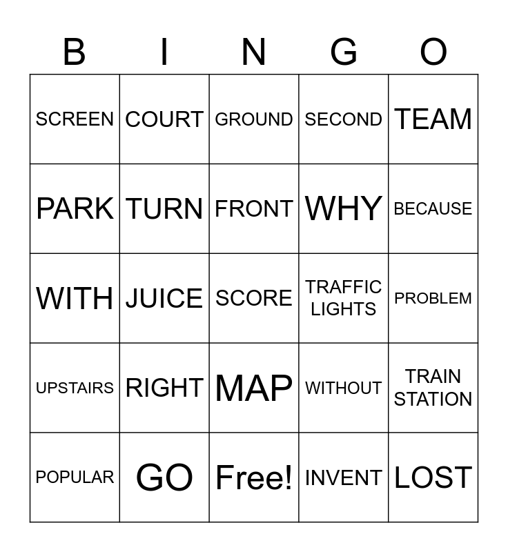 Sentence BINGO Card