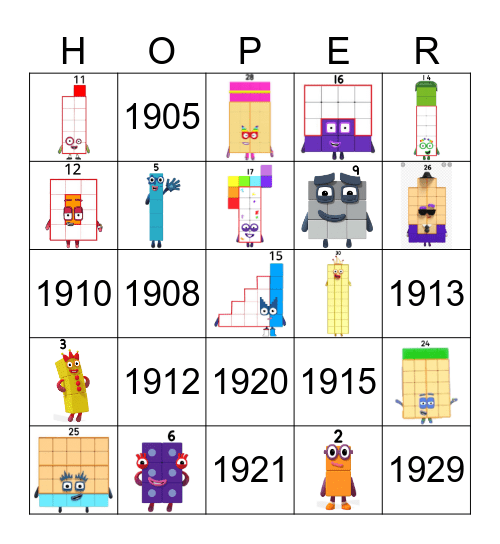 Number blocks Bingo Card