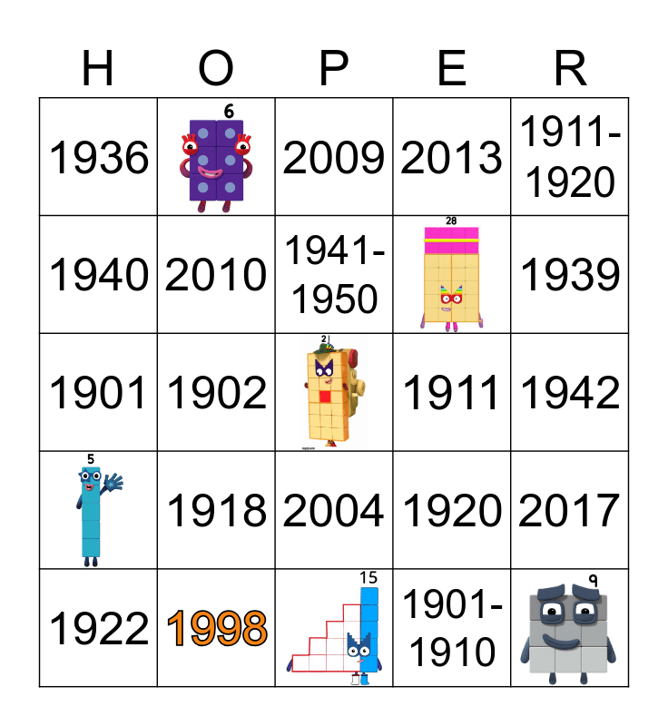 Number blocks Bingo Card
