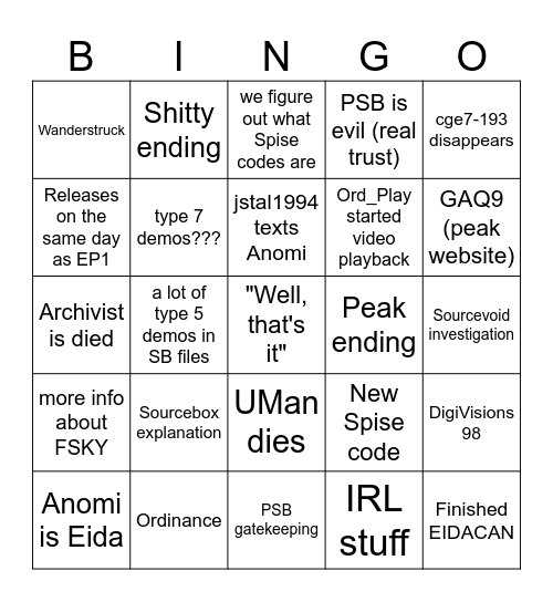 Interloper F Bingo Card
