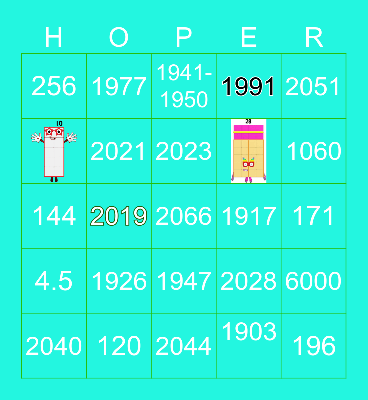 Number blocks Bingo Card