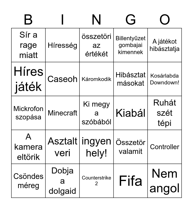 Gamers Crash Out! Bingo Card