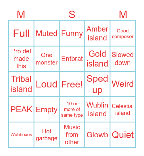 MSM Bingo Card