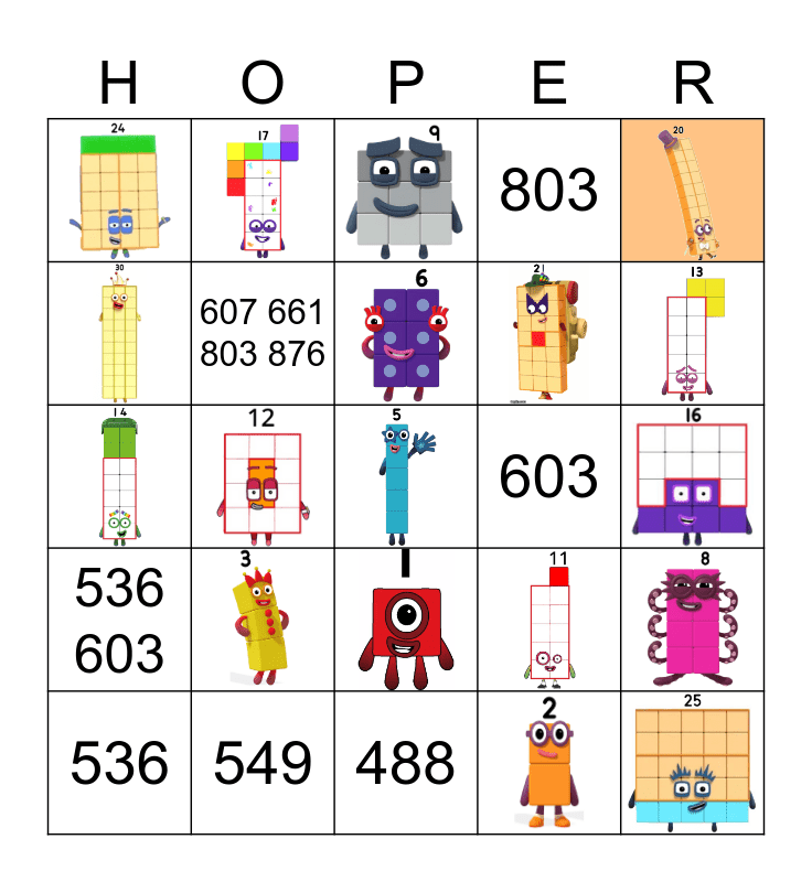 Number blocks Bingo Card