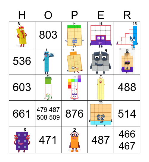Number blocks Bingo Card