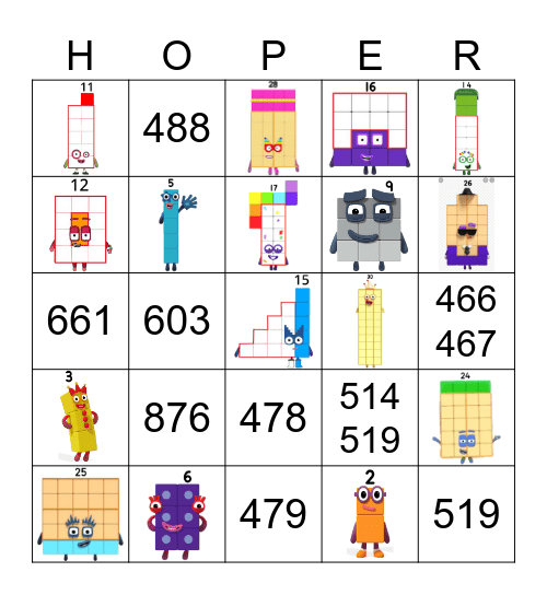 Number blocks Bingo Card